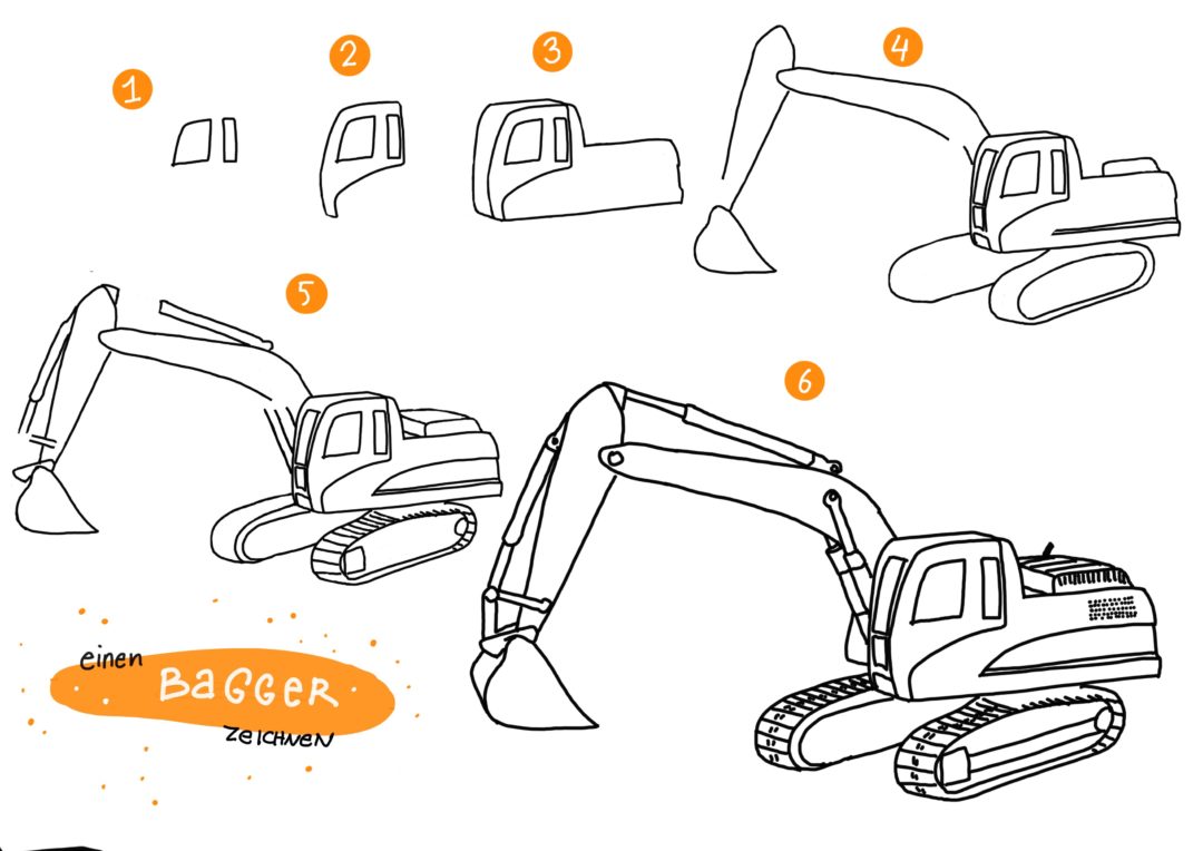 Wie man einen Bagger zeichnen kann | Fahrzeughits der Kids